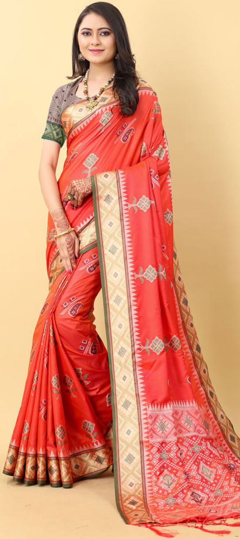 Party Wear, Traditional Red and Maroon color Art Silk, Silk fabric ...