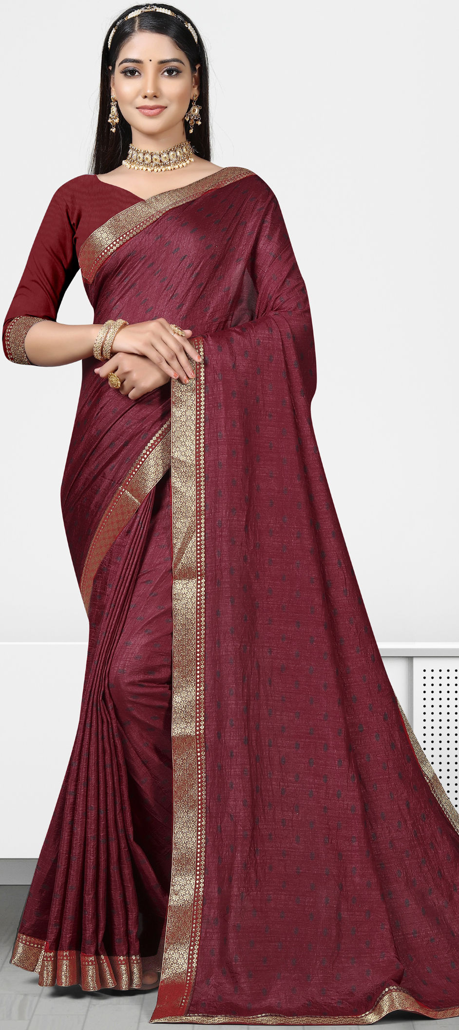 Festive Red and Maroon color Raw Silk fabric Saree : 1868857