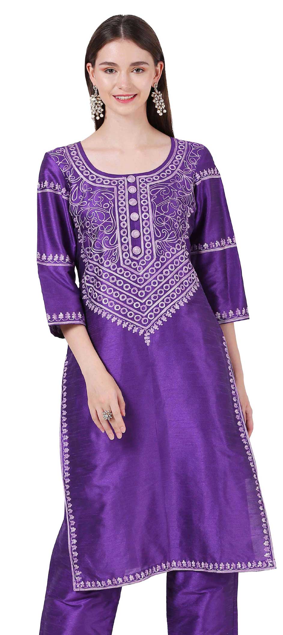 Casual Purple and Violet color Raw Silk fabric Kurti : 1869035