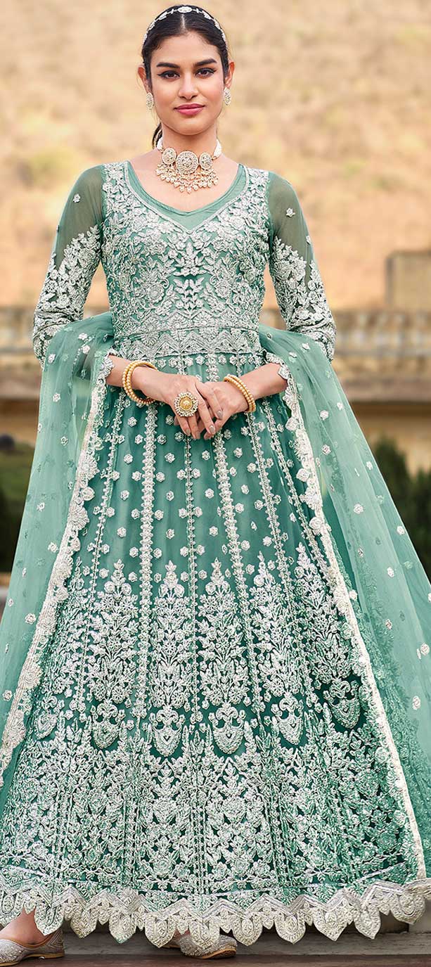 Mehendi Sangeet, Reception Green color Net fabric Salwar Kameez : 1869818