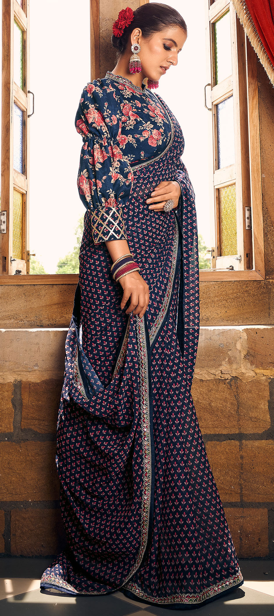 Party Wear, Reception Blue color Georgette fabric Saree : 1872258