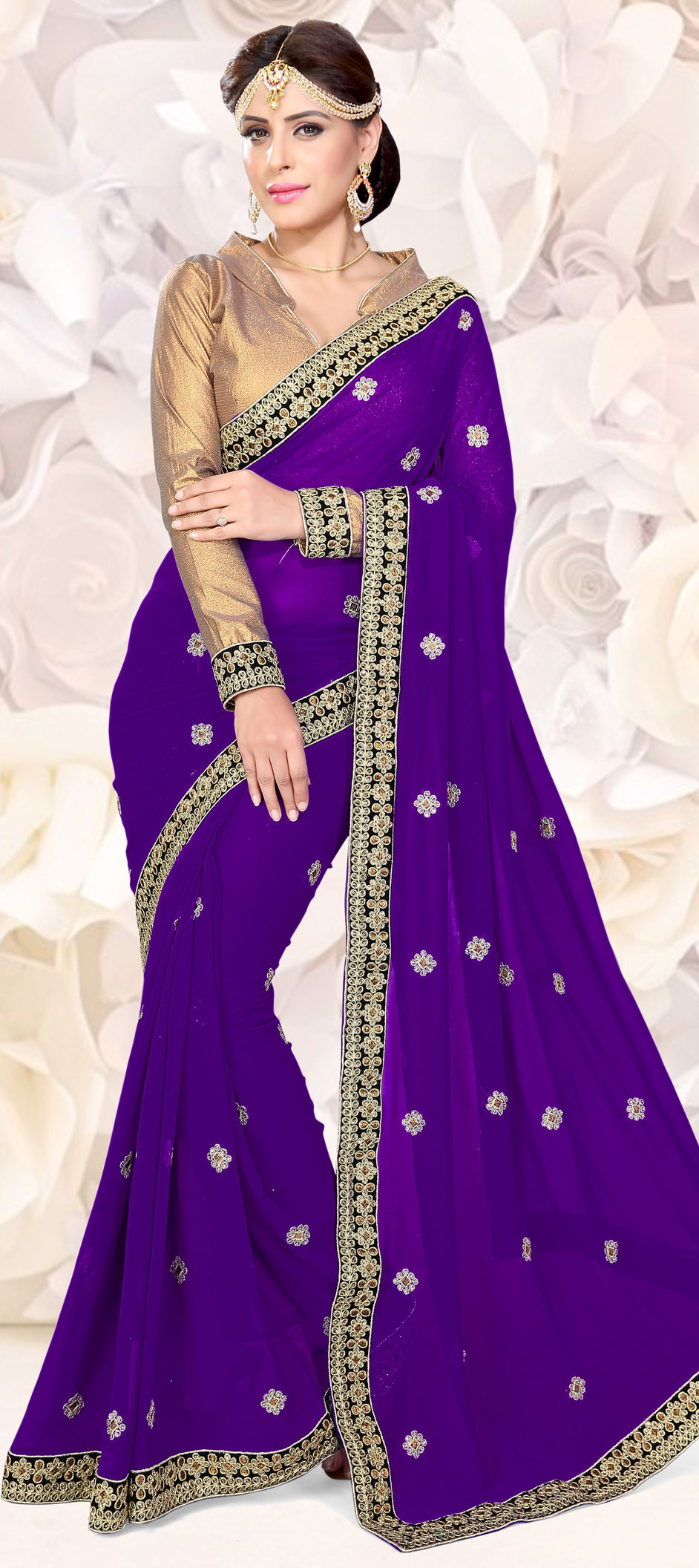 187541: Party Wear Purple and Violet color Faux Georgette fabric Sarees
