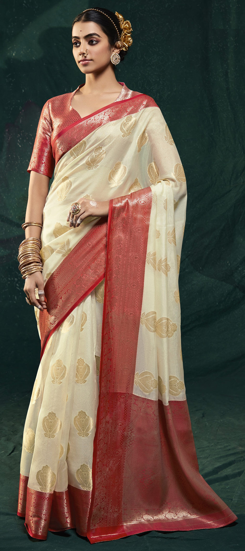 Party Wear, Traditional White and Off White color Organza Silk, Silk ...