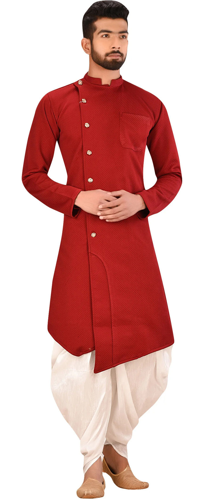 Party Wear Red and Maroon color Art Silk fabric Pathani Suit : 1875698
