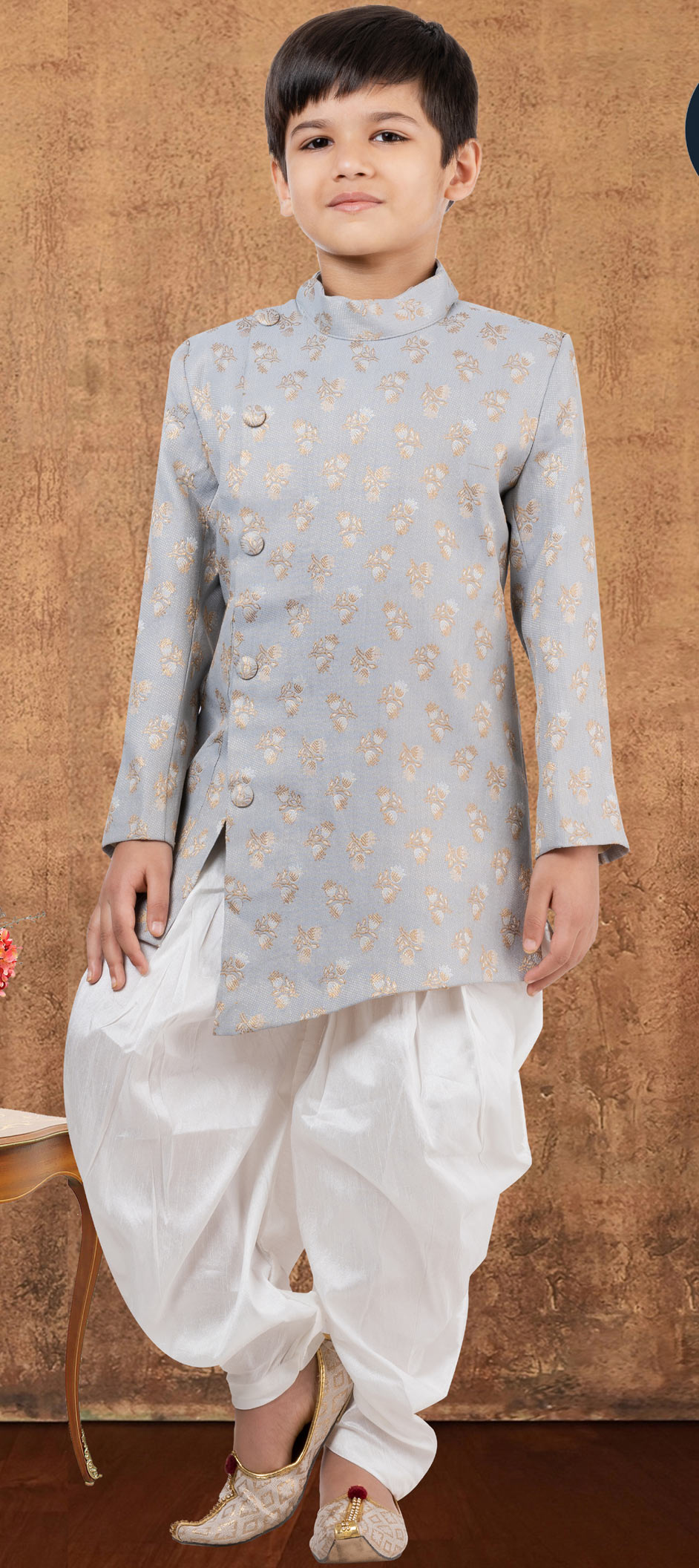 Party Wear Black and Grey color Jacquard fabric Boys Dhoti Kurta : 1876092
