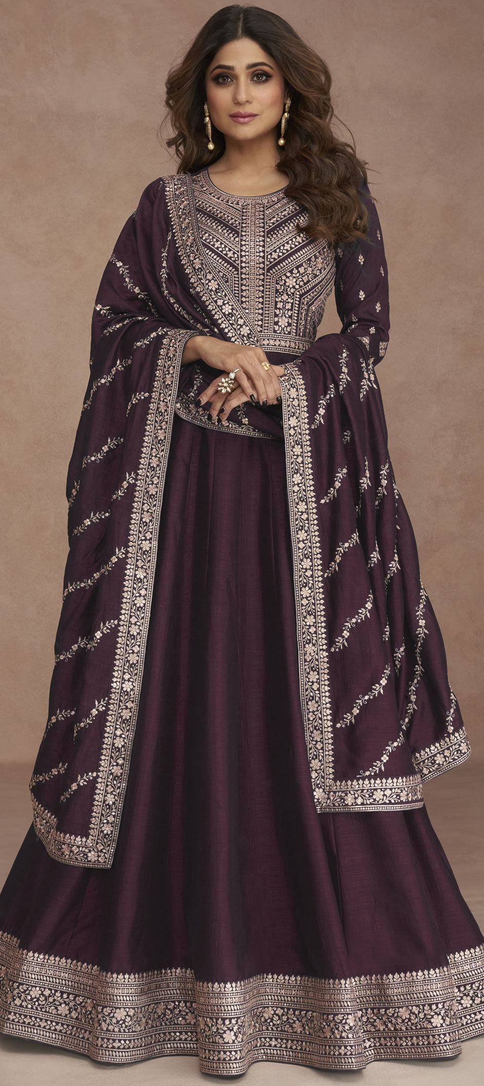 Bollywood Purple and Violet color Art Silk fabric Gown : 1876859