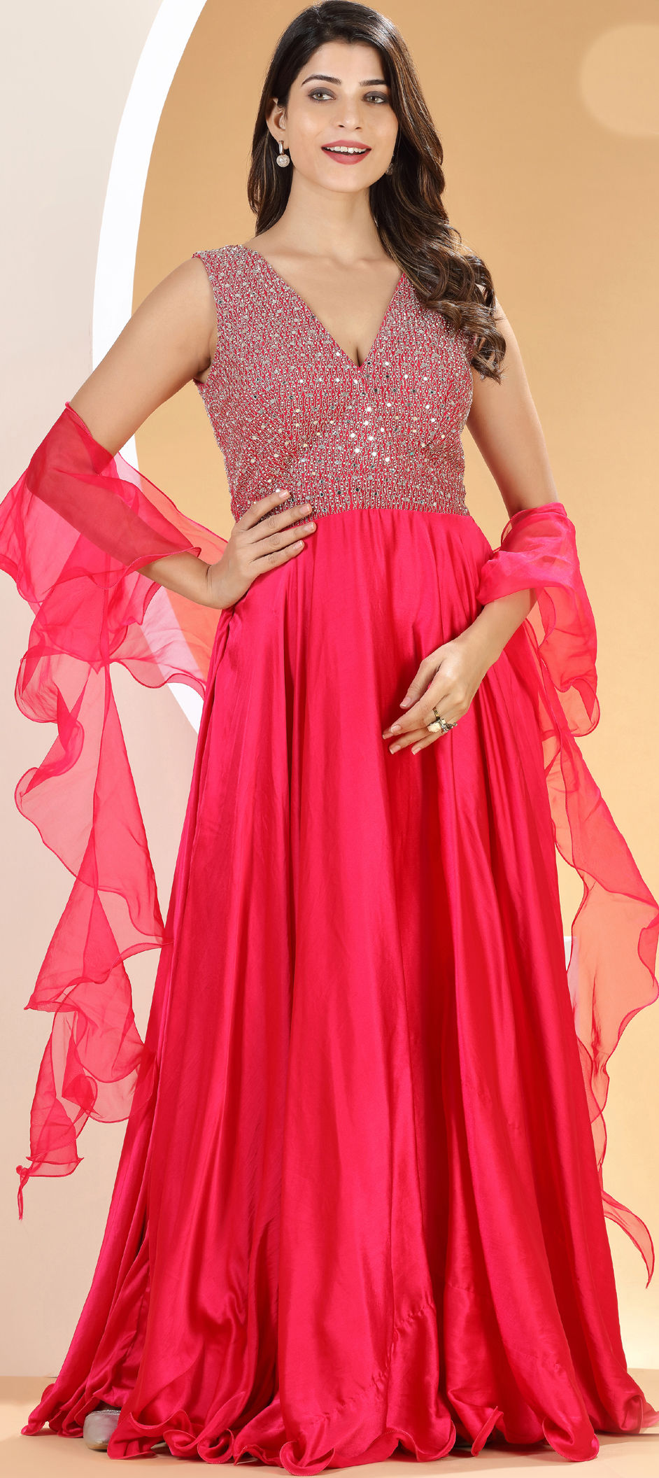 Designer, Engagement, Mehendi Sangeet Pink and Majenta color Satin Silk ...