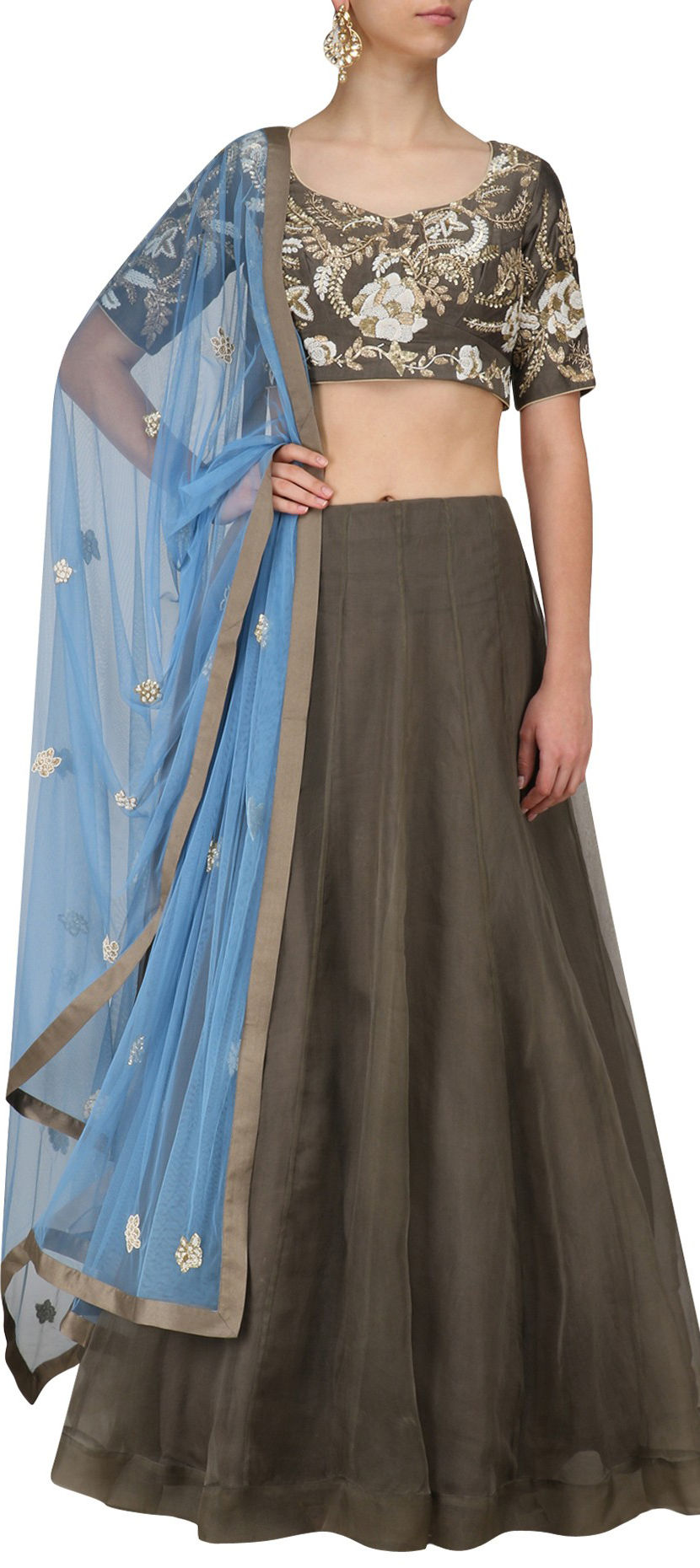 Engagement, Mehendi Sangeet, Wedding Beige and Brown color Chiffon ...