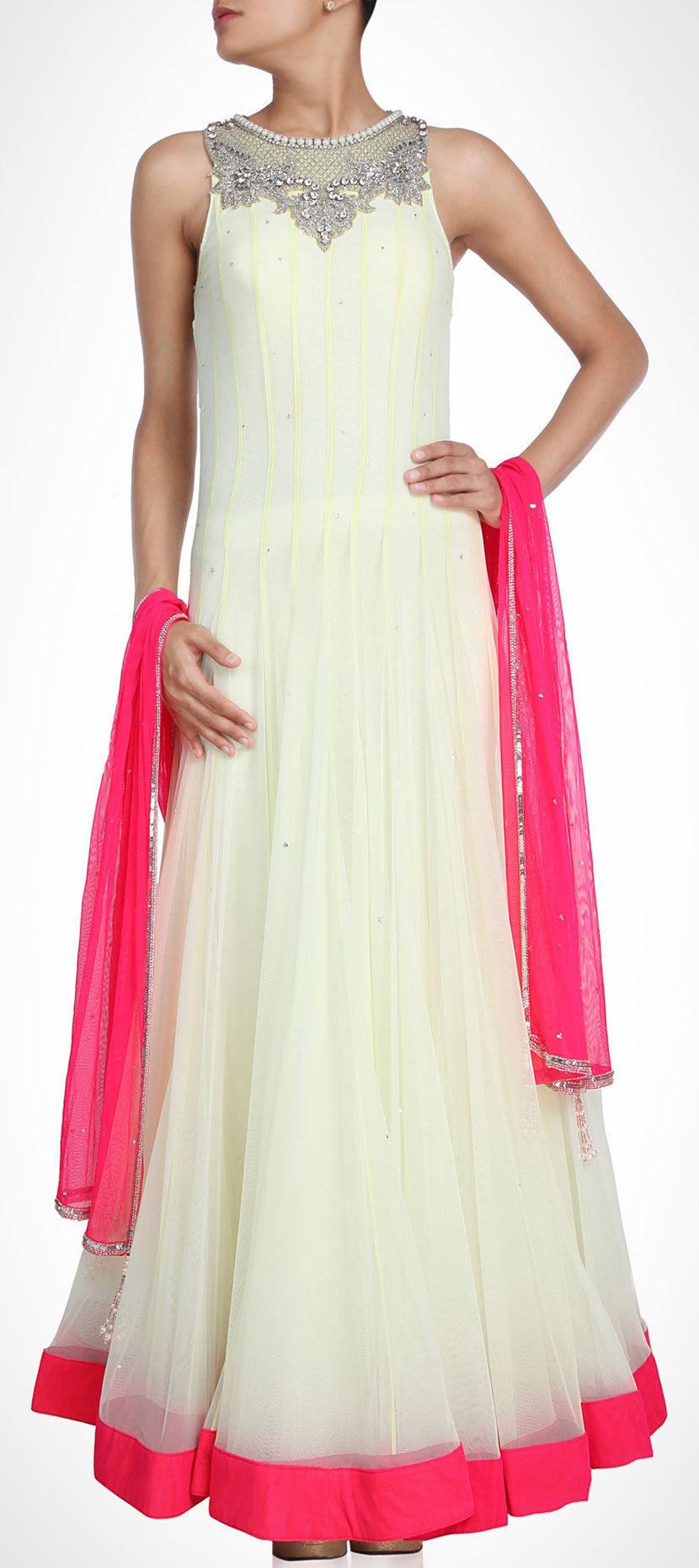 Designer, Mehendi Sangeet, Reception White and Off White color Net ...