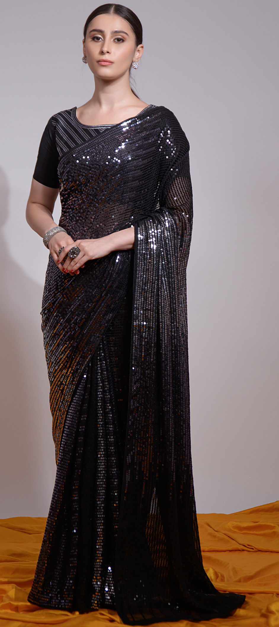 Festive, Party Wear, Reception Black and Grey color Georgette fabric ...