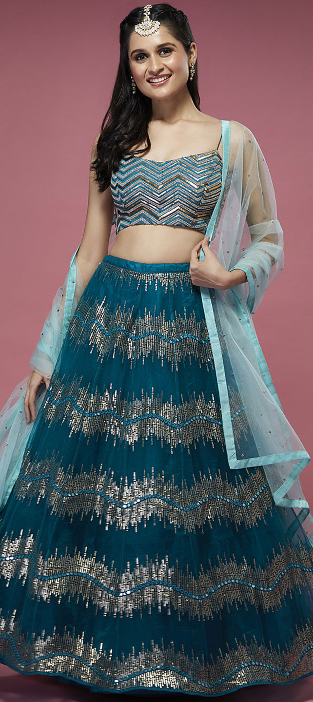 Engagement, Reception, Wedding Blue color Net fabric Lehenga : 1879573