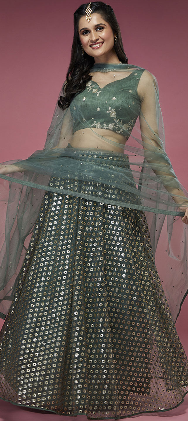 Engagement, Reception, Wedding Blue color Net fabric Lehenga : 1879592