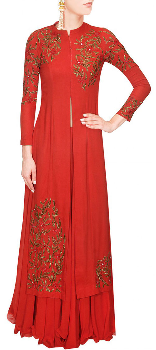 Designer, Reception Red and Maroon color Georgette fabric Gown : 1880041