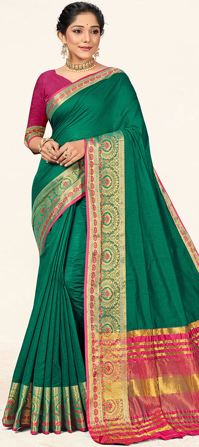 Casual, Traditional Blue color Cotton fabric Saree : 1880210