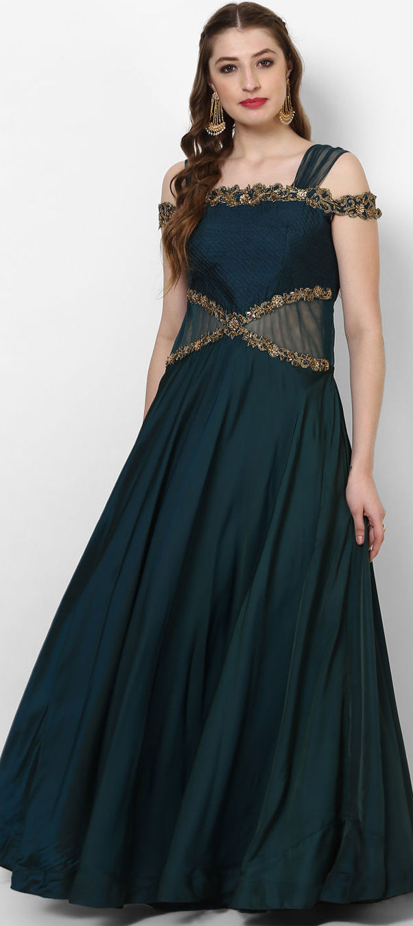 Designer, Party Wear Green color Silk fabric Gown : 1880267