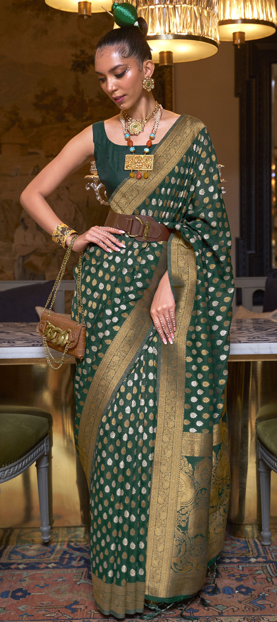 Party Wear, Traditional Green color cotton fabric Saree : 1880799