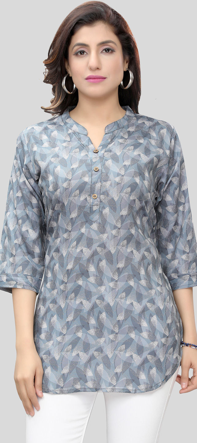 Casual Black and Grey color Crepe Silk fabric Kurti : 1881205