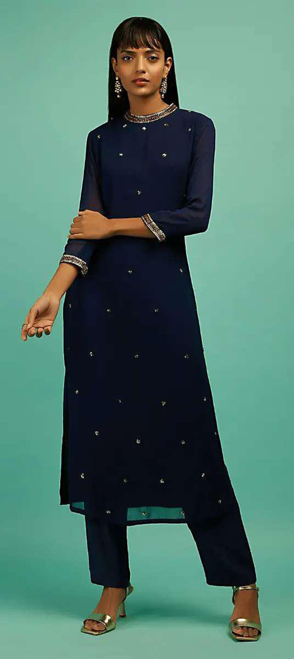 Party Wear, Reception Blue color Georgette fabric Salwar Kameez : 1881296
