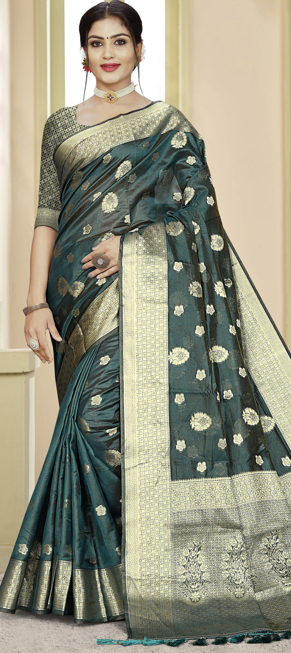 Reception, Traditional Blue color Organza Silk, Silk fabric Saree : 1881620