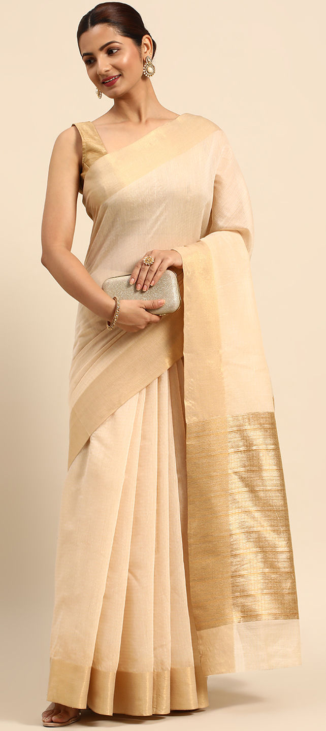 Casual, Traditional Beige and Brown color Silk, Silk cotton fabric ...