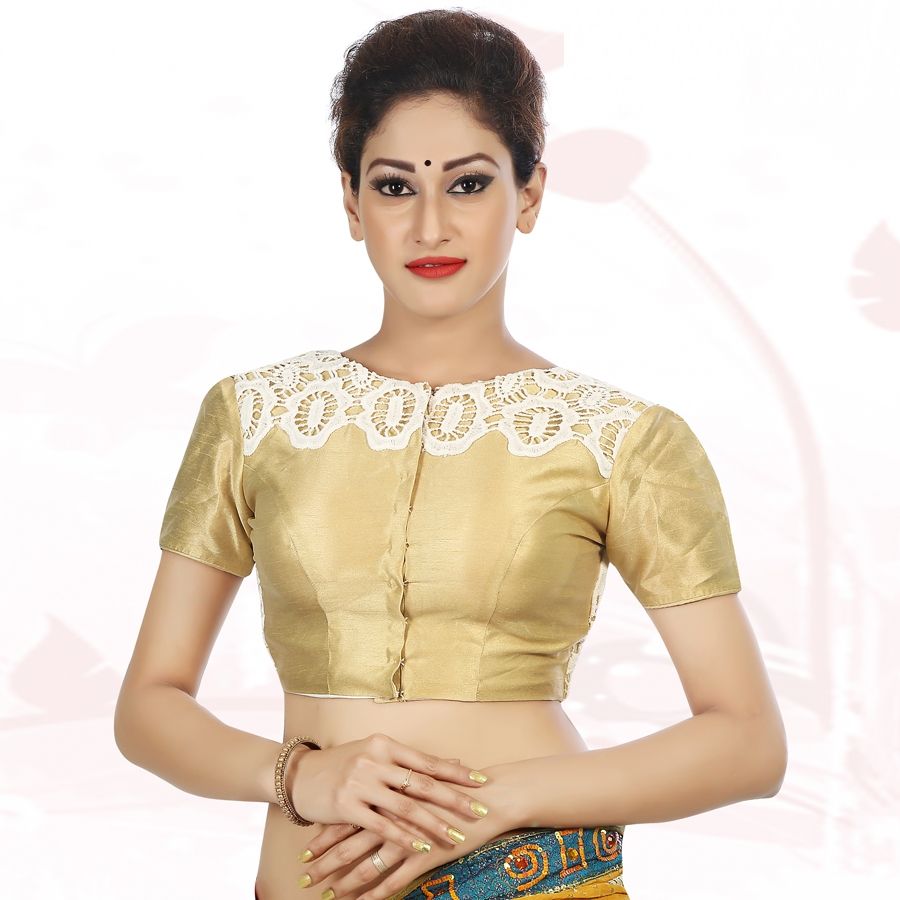 18822: Beige and Brown color family stitched Blouse