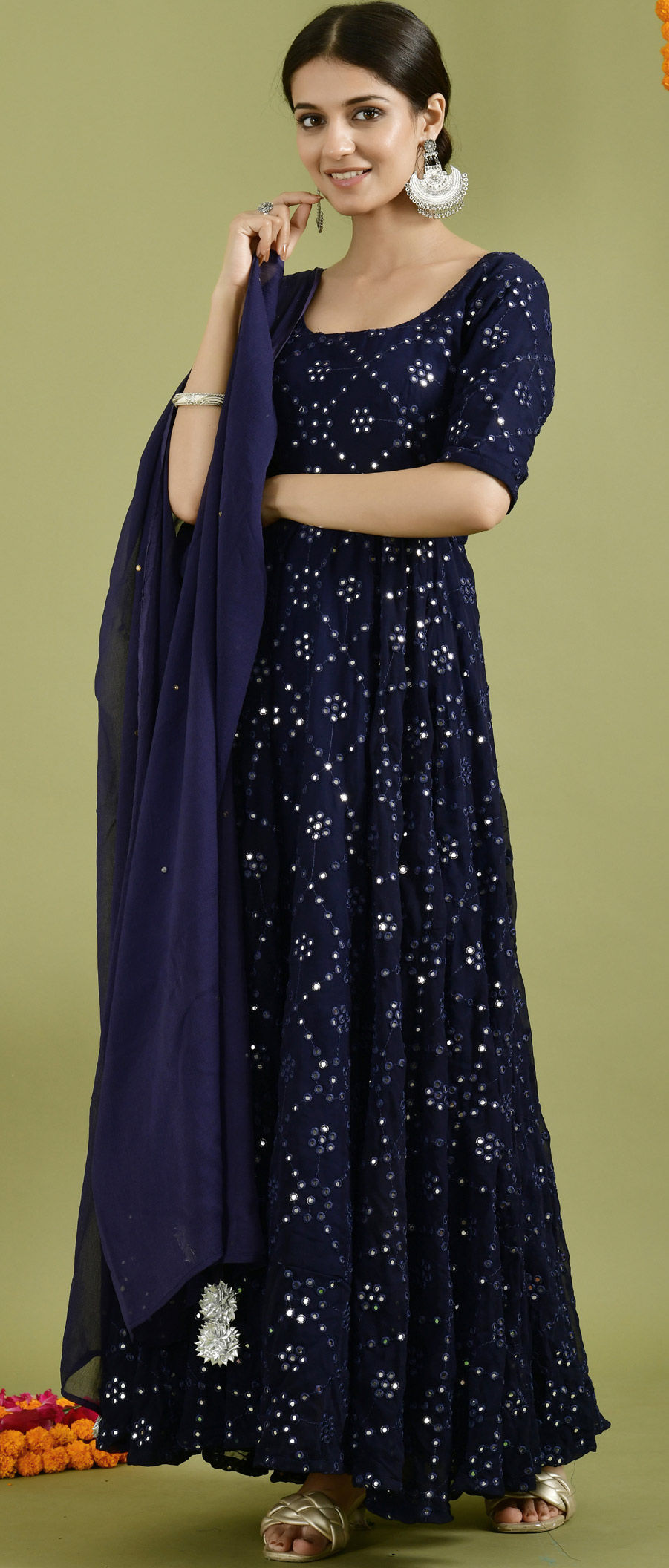 Designer, Festive Blue color Georgette fabric Gown : 1882568