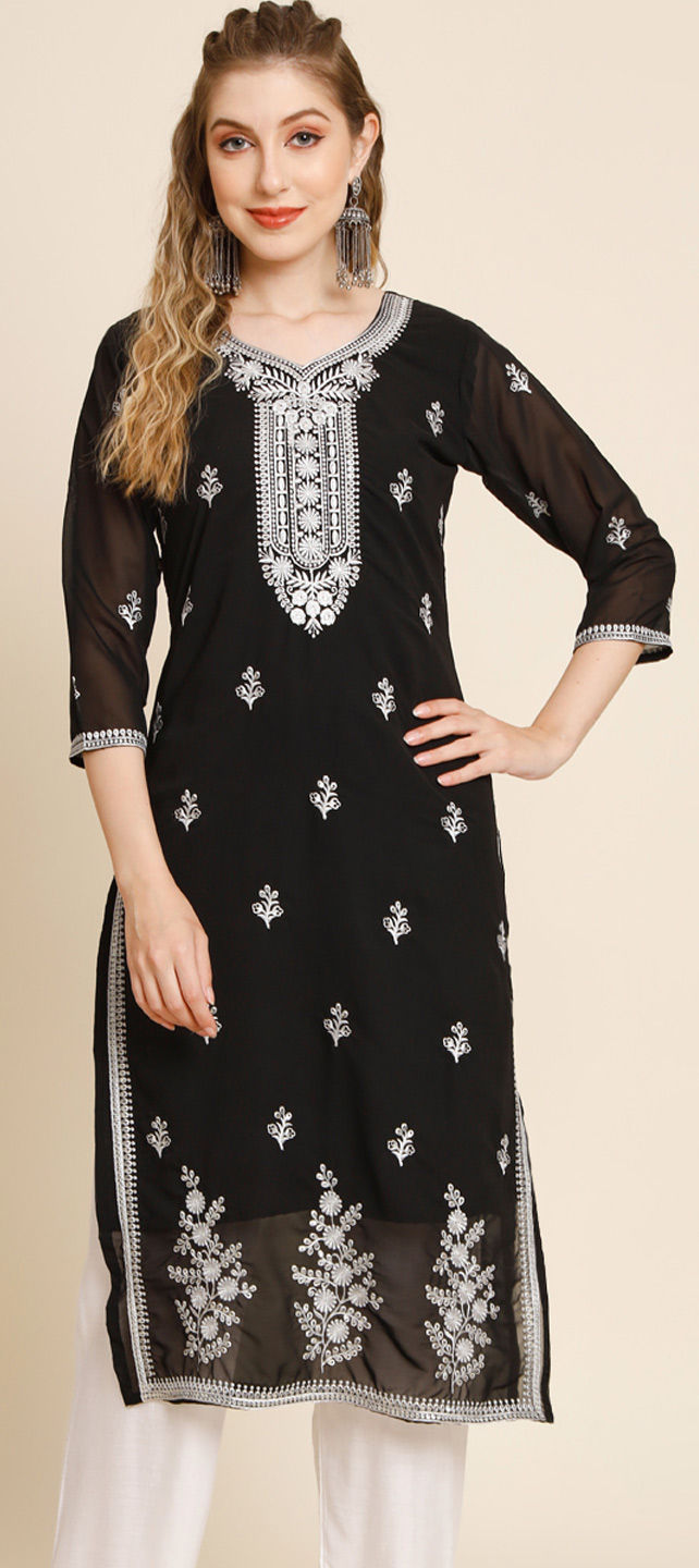 Casual Black and Grey color Georgette fabric Kurti : 1883499