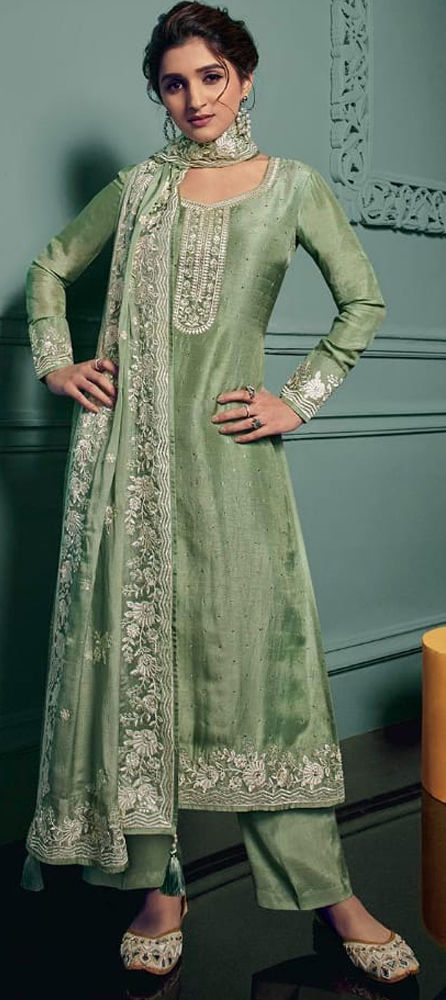 Party Wear, Reception Green color Dolla Silk fabric Salwar Kameez : 1884148