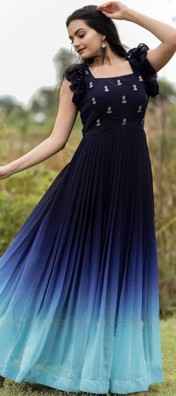 Party Wear Blue color Faux Georgette fabric Gown : 1884772