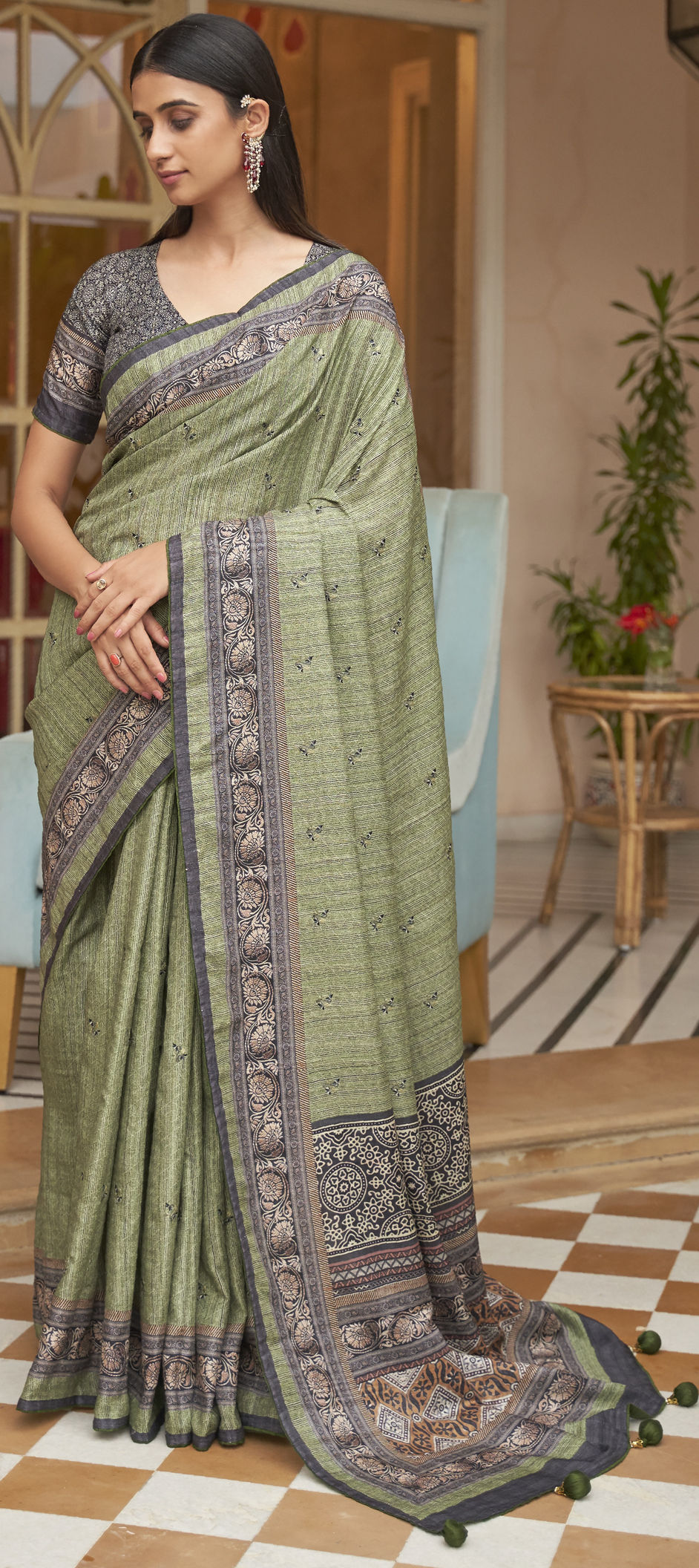 Party Wear, Traditional Green color Cotton fabric Saree : 1885092