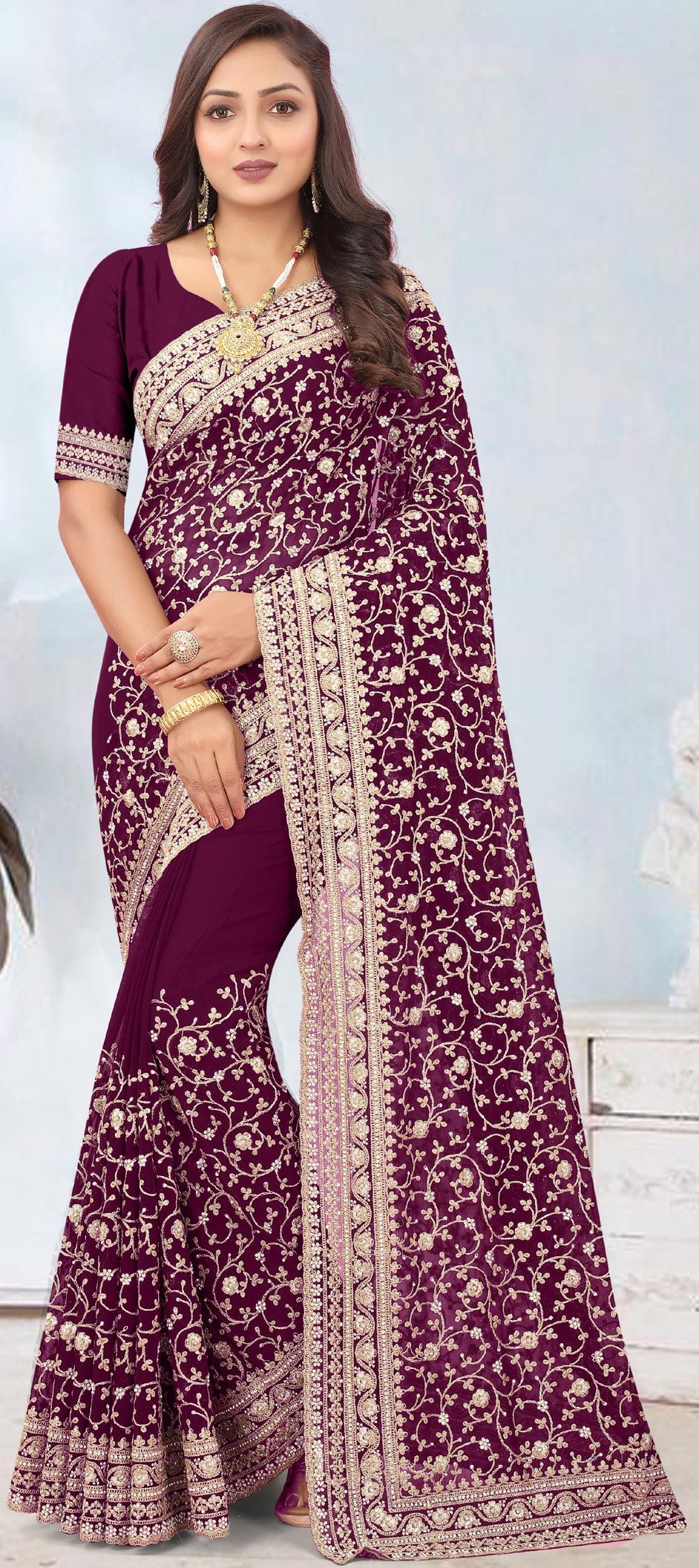 Party Wear, Reception, Wedding Red and Maroon color Georgette fabric ...