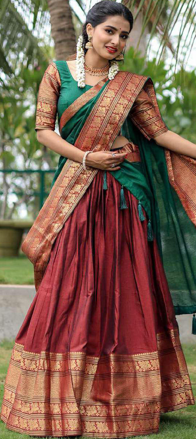 Festive, Reception Red and Maroon color Cotton fabric Lehenga : 1886172
