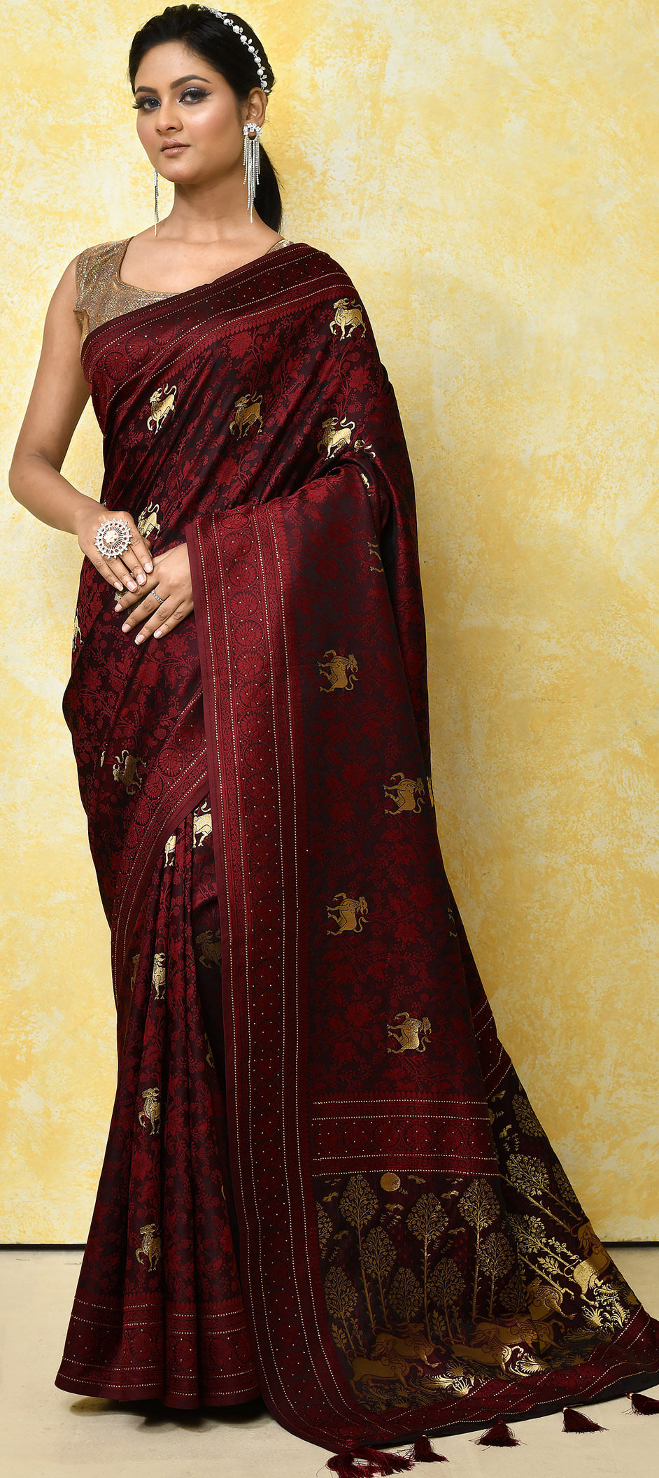 Bridal, Reception, Wedding Red and Maroon color Silk fabric Saree : 1887027