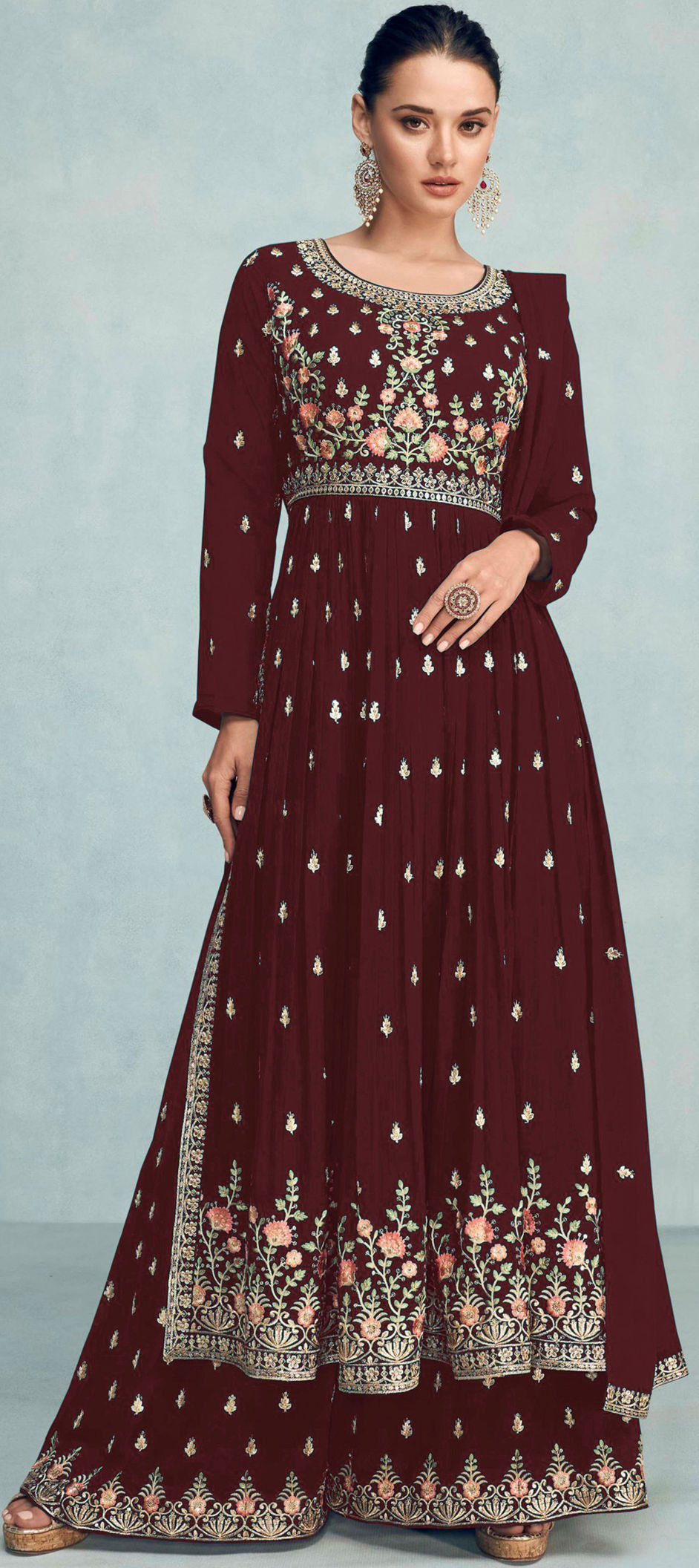 Party Wear, Reception Red and Maroon color Faux Georgette fabric Salwar ...
