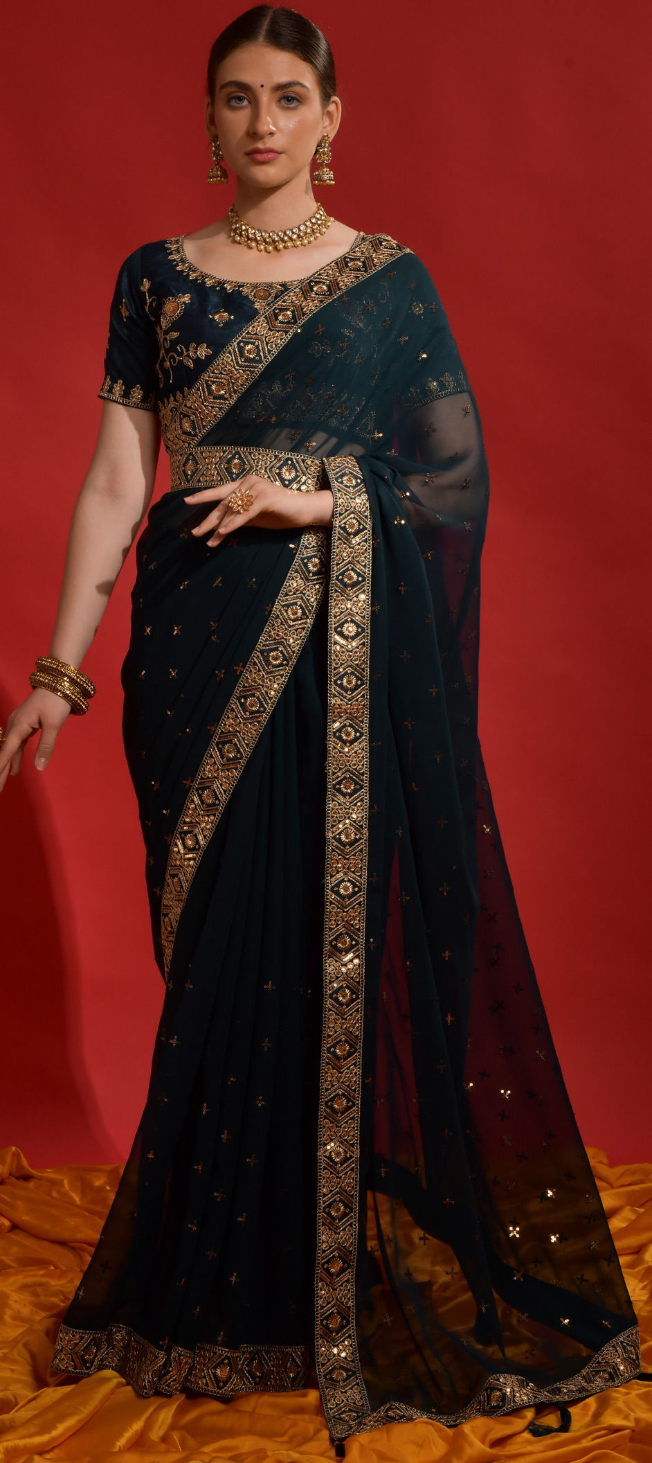 Party Wear, Reception Blue color Georgette fabric Saree : 1887601