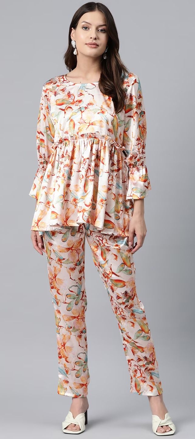 Casual, Summer White and Off White color Satin Silk fabric Co-ords Set ...