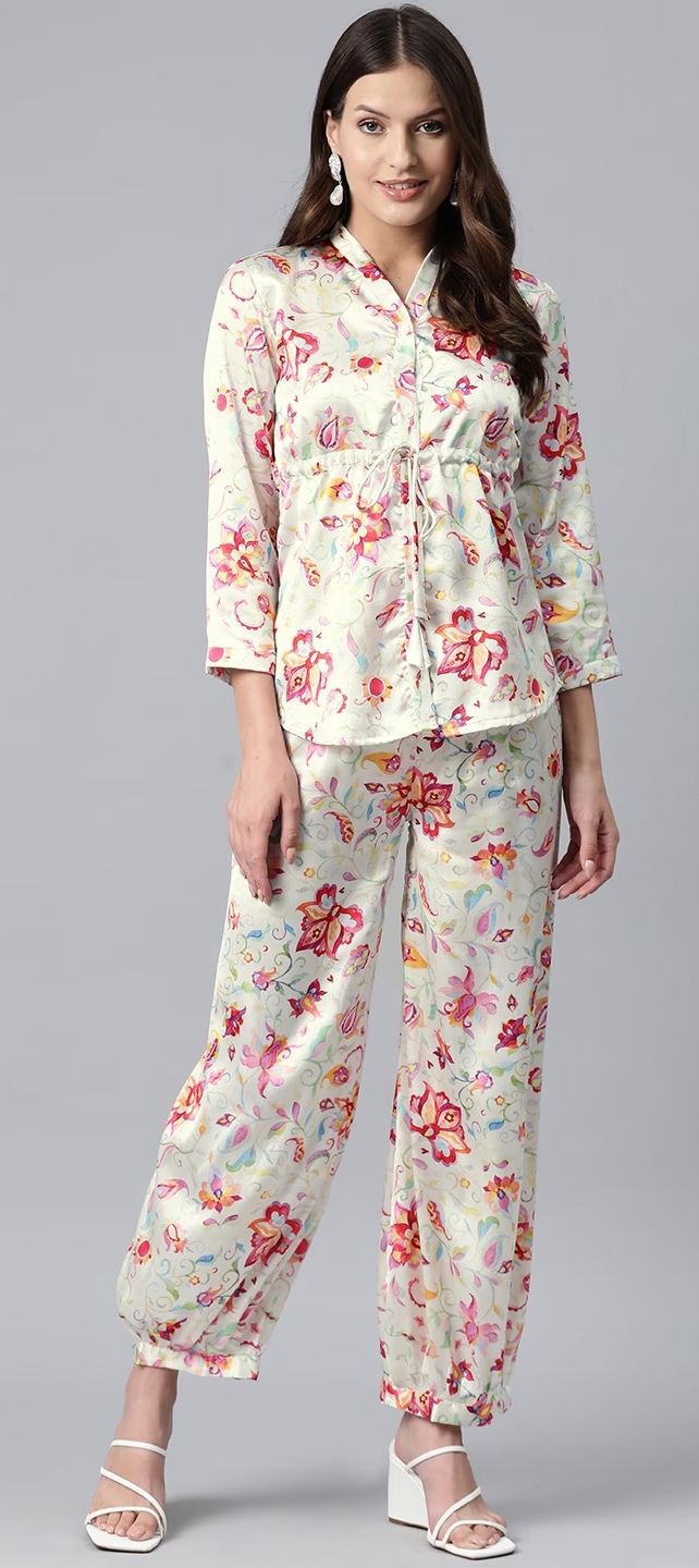 Casual, Summer White and Off White color Satin Silk fabric Co-ords Set ...