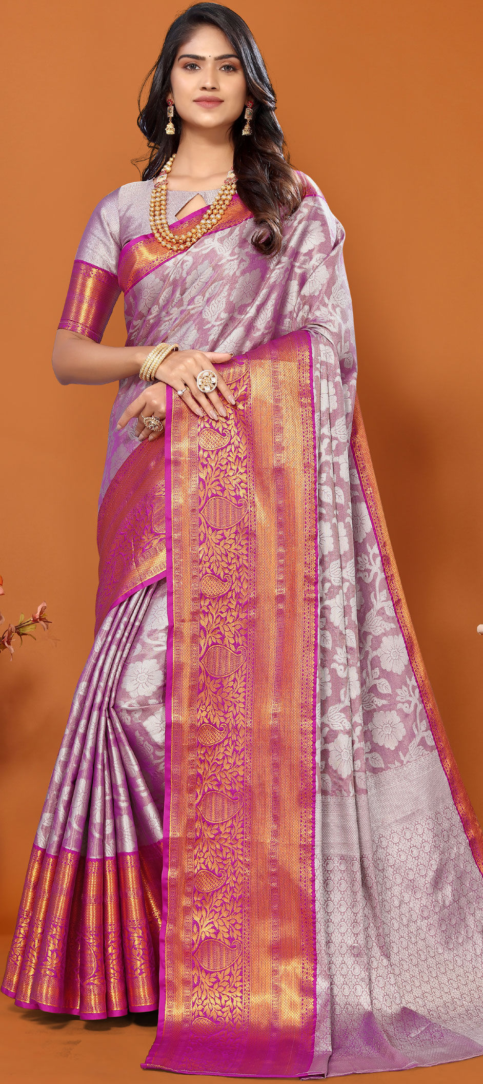 Traditional Pink and Majenta color Banarasi Silk, Silk fabric Saree ...