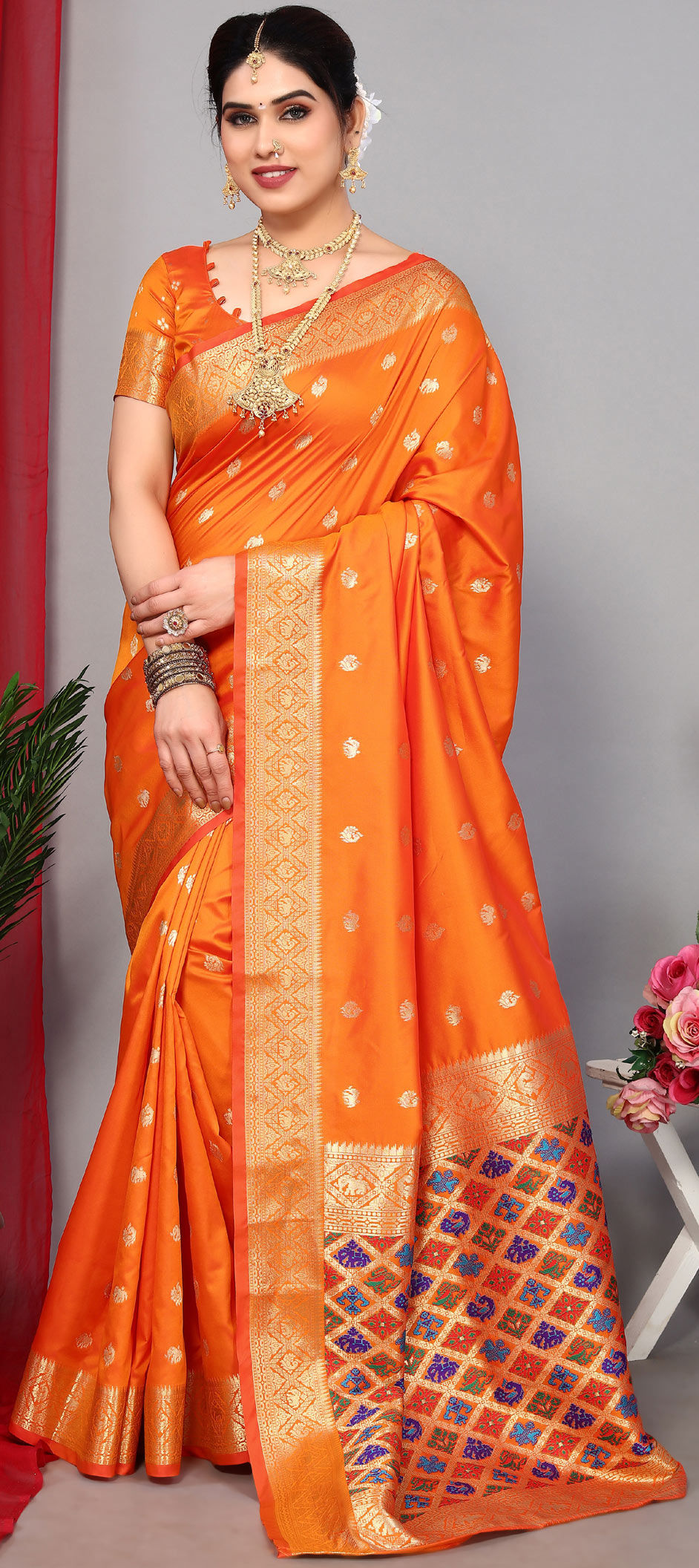 Party Wear, Traditional Orange color Silk fabric Saree : 1889574