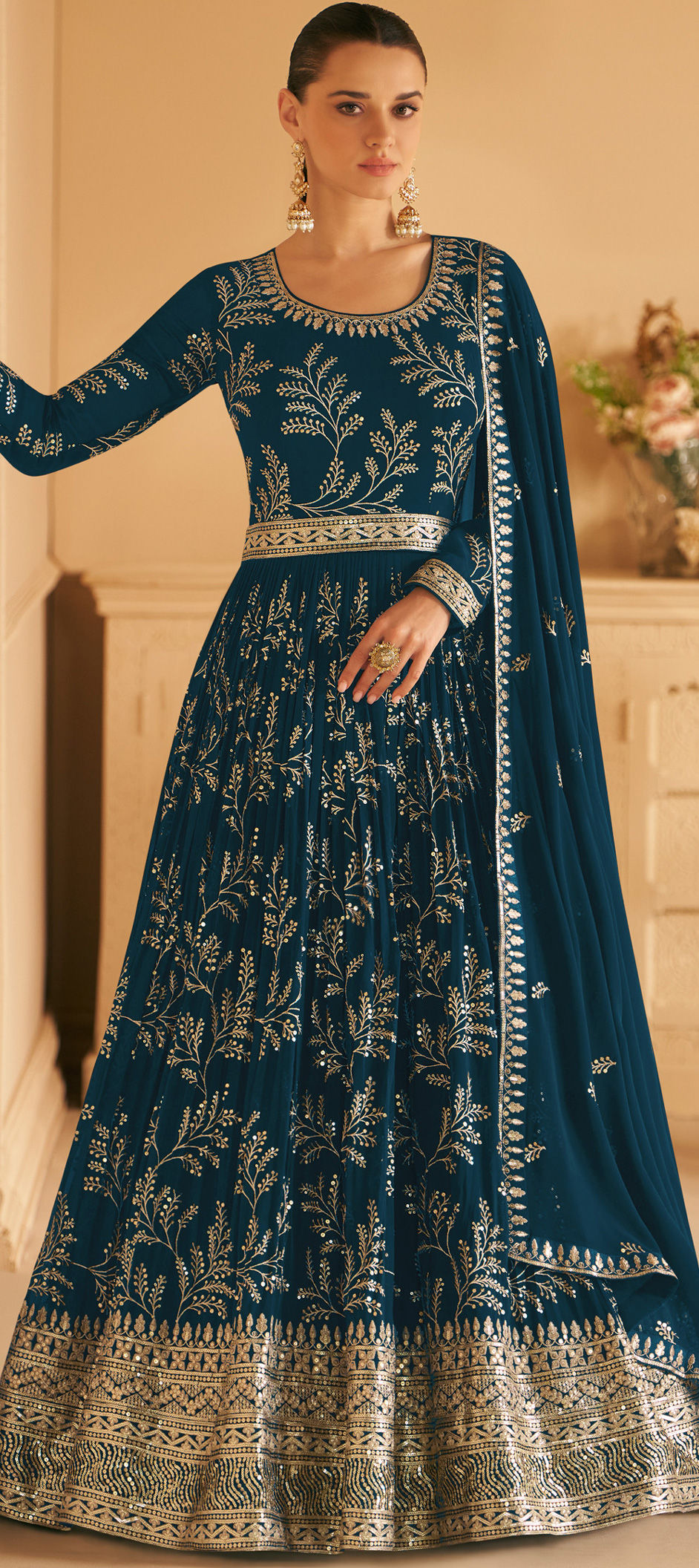 Party Wear, Reception Blue color Faux Georgette fabric Gown : 1890783