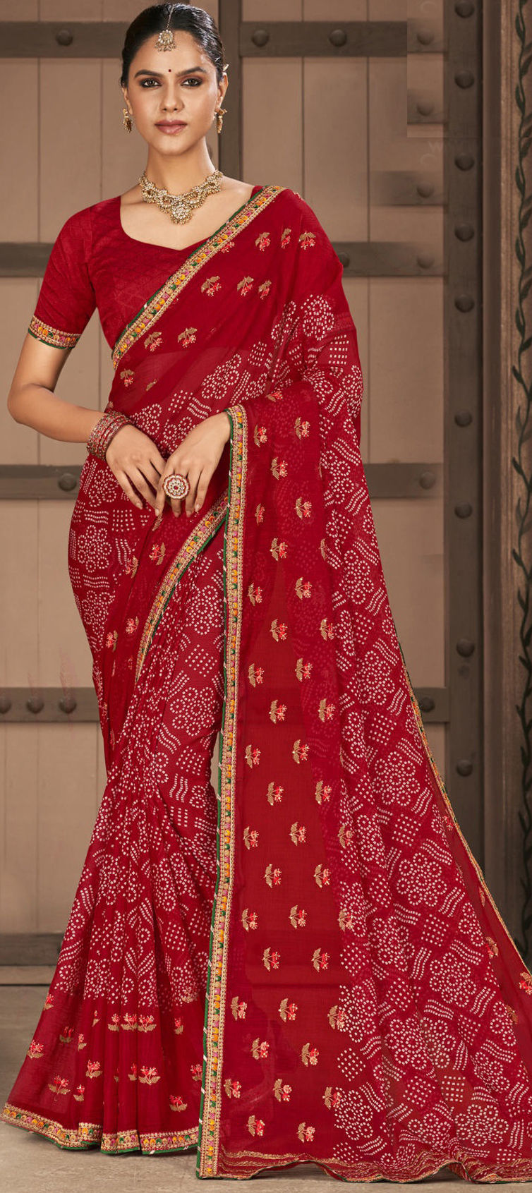 Festive, Reception Red and Maroon color Chiffon fabric Saree : 1891113