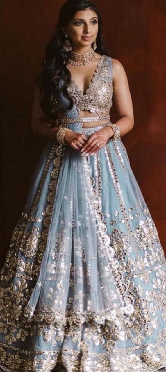 Reception, Wedding Blue color Net fabric Lehenga : 1891436