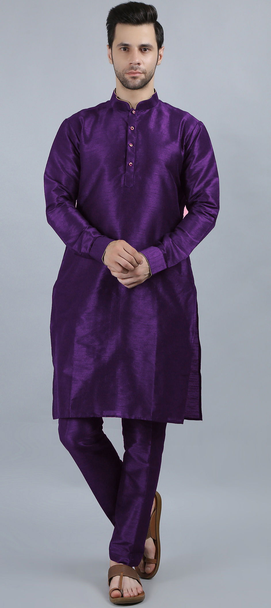 Party Wear Purple and Violet color Dupion Silk fabric Kurta Pyjamas ...