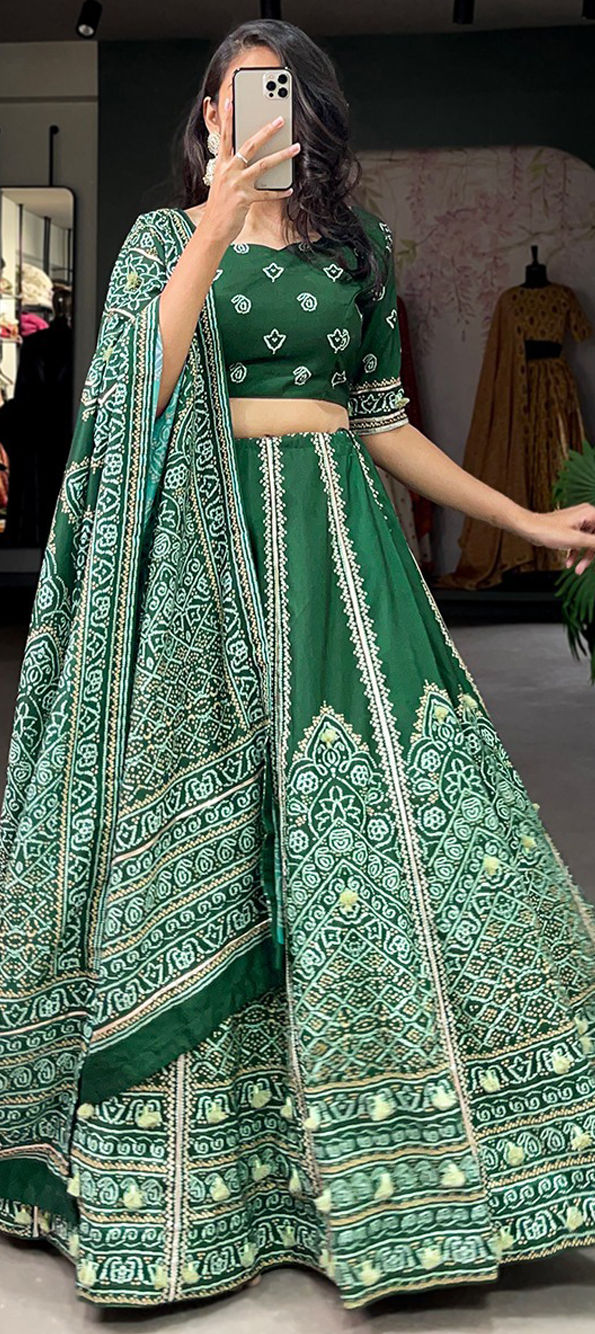 Engagement, Mehendi Sangeet, Reception Green color Art Silk, Silk ...