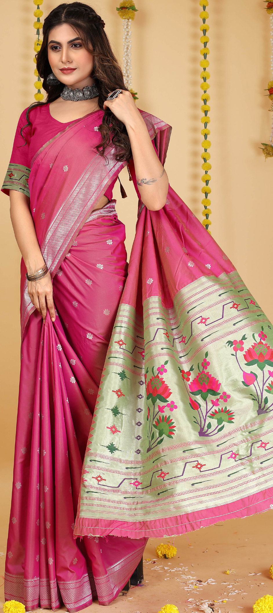Party Wear, Traditional Pink and Majenta color Banarasi Silk fabric ...