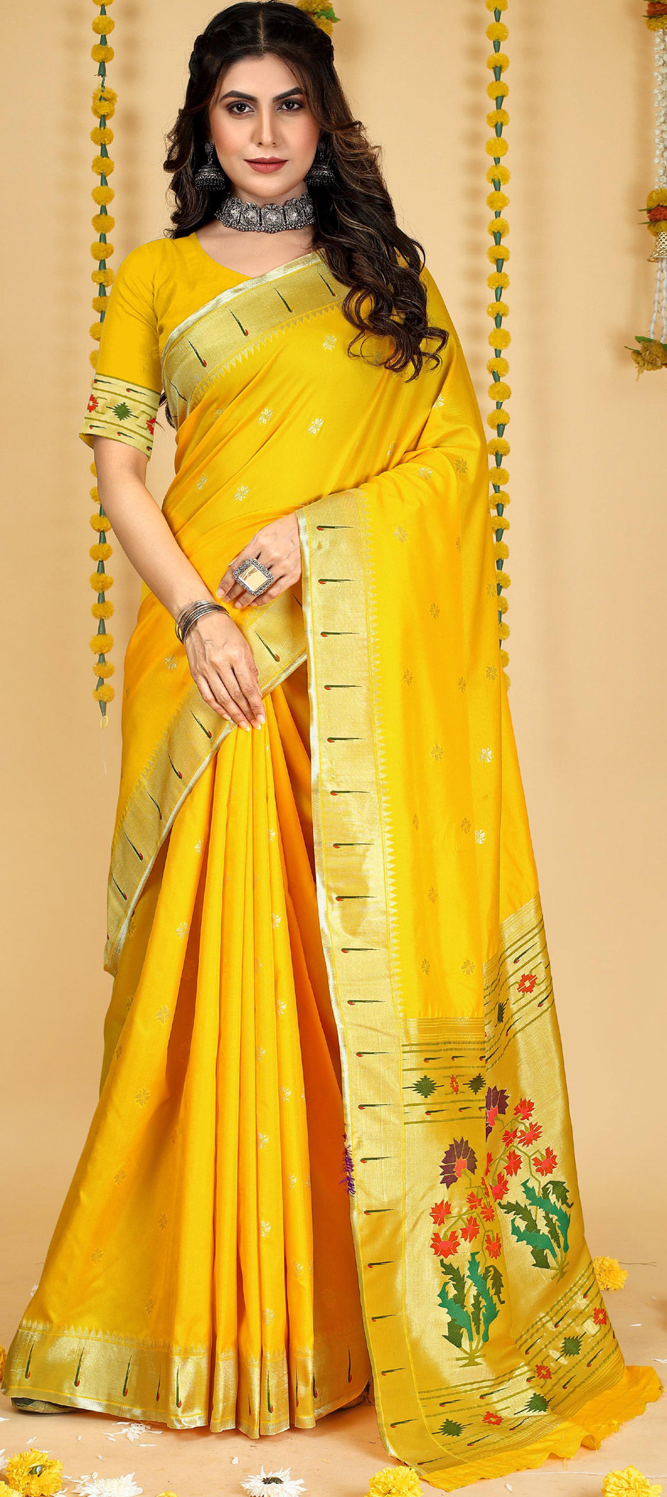 Party Wear, Traditional Yellow color Banarasi Silk fabric Saree : 1892068