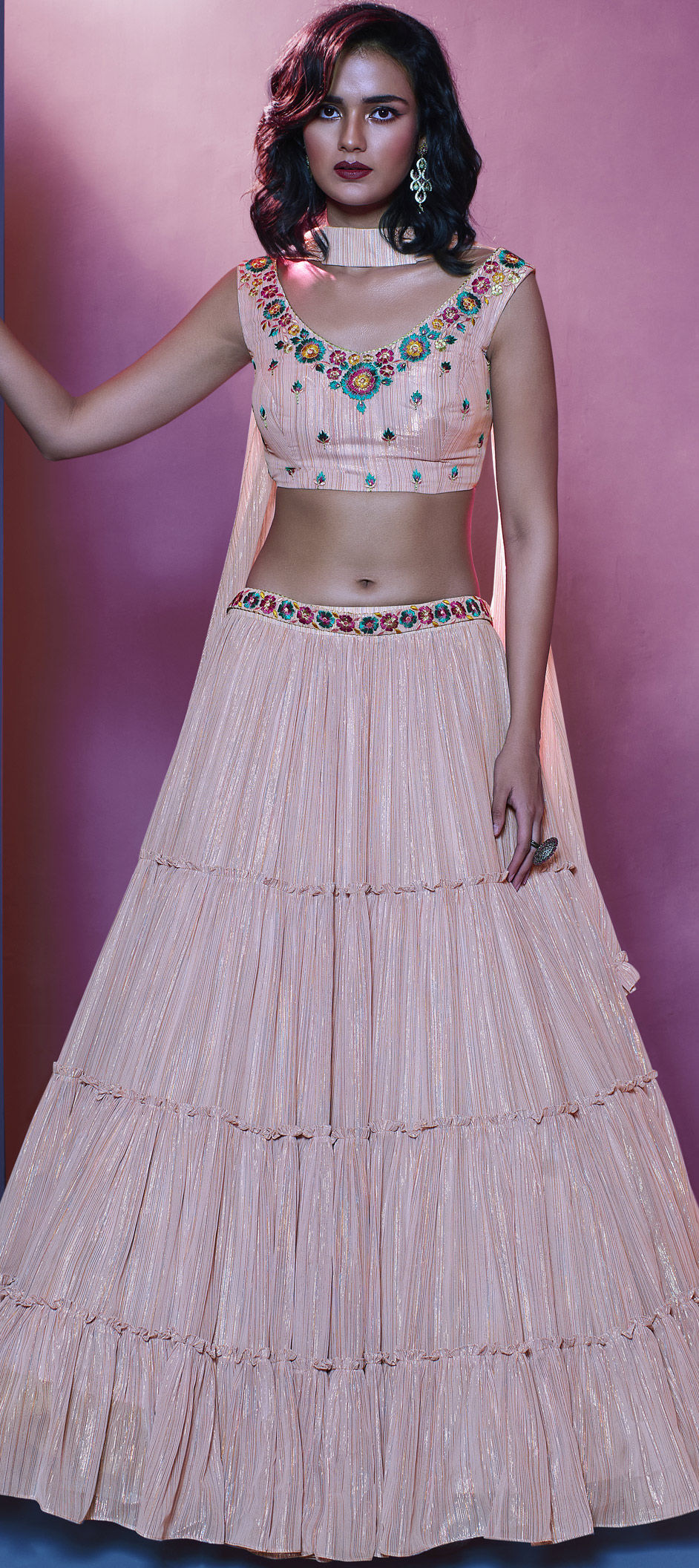 Designer, Festive, Reception Pink and Majenta color Art Silk fabric ...