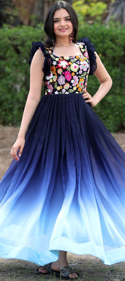 Party Wear, Wedding Blue color Georgette fabric Gown : 1892360