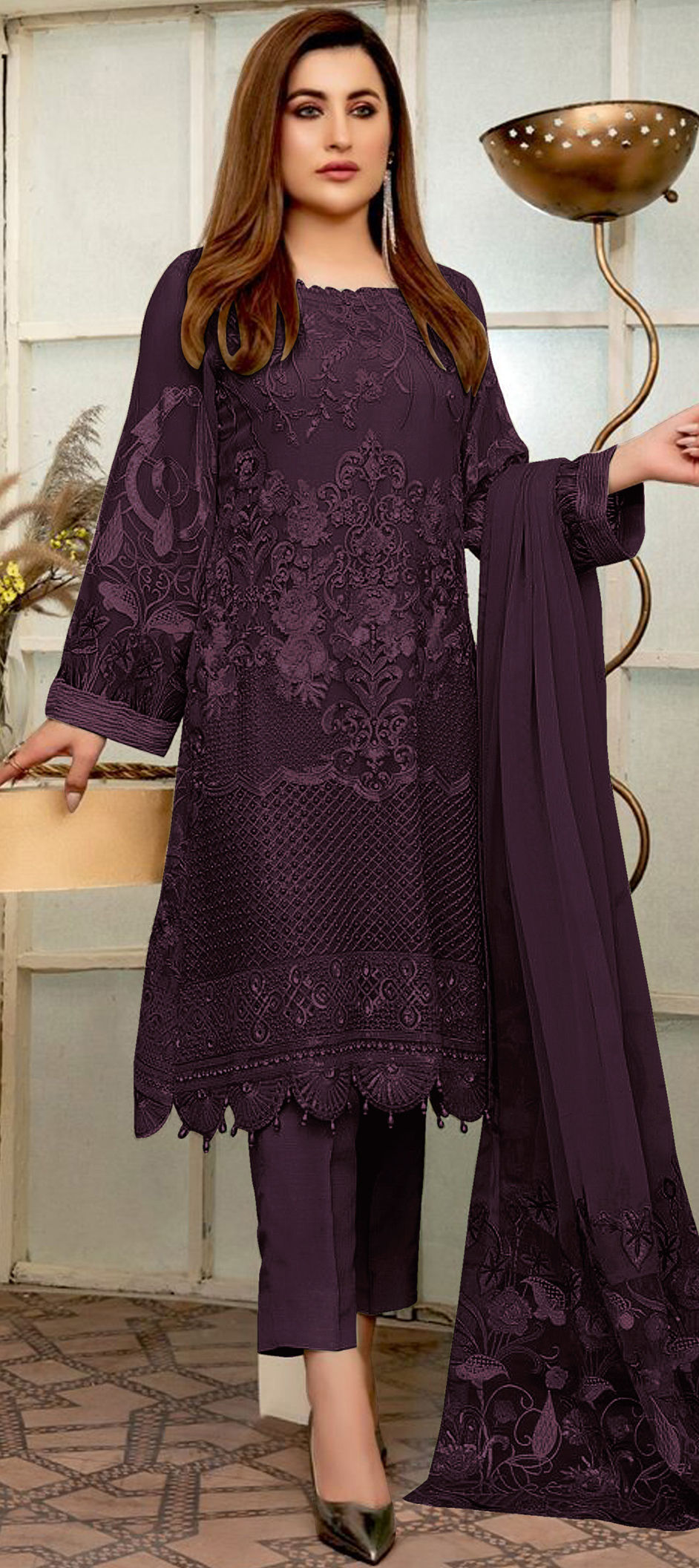 Festive, Party Wear, Reception Purple and Violet color Georgette fabric ...