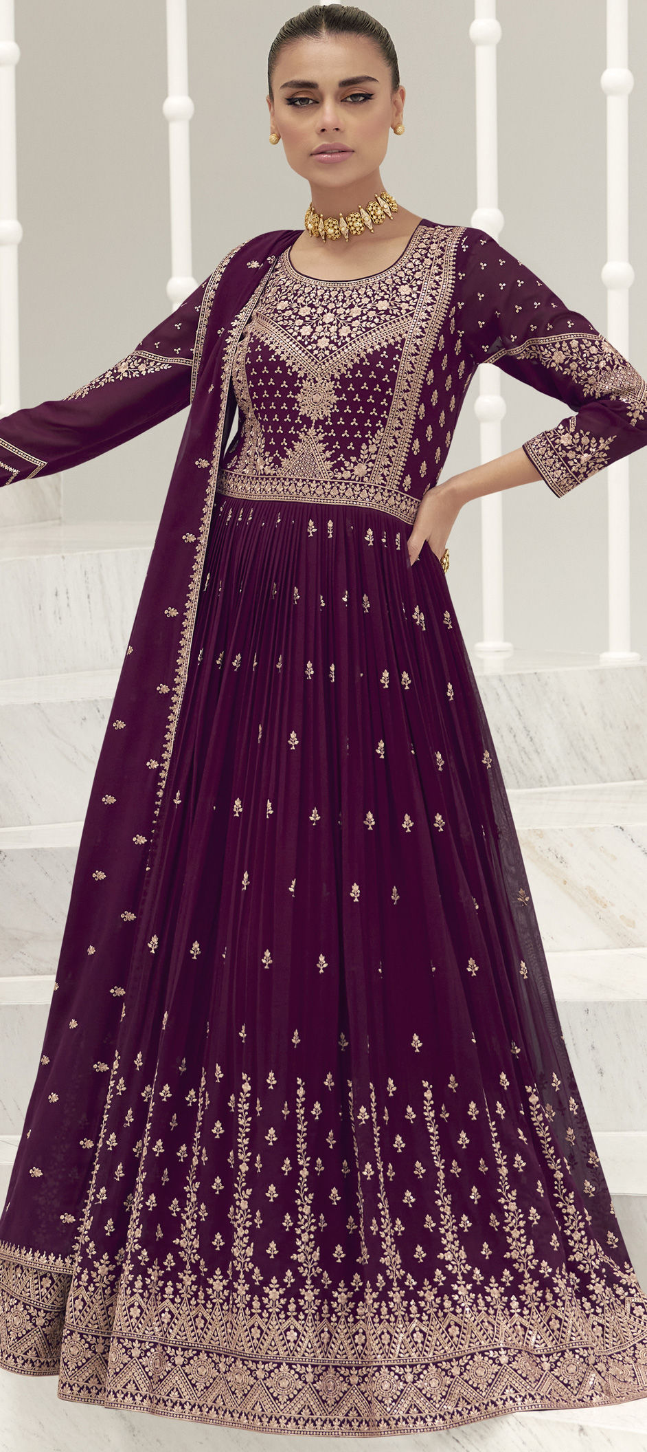 Festive, Party Wear Purple and Violet color Georgette fabric Gown : 1893037